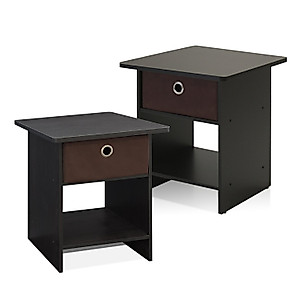 Furinno Dario End Table / Side Table / Night Stand / Bedside Table with Bin Drawer, 2-Pack, Espresso/Brown