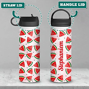 winorax Personalized Watermelon Pattern Design Water Bottle Stainless Steel 12oz 18oz 32oz Sports Bottles for Kids Women Girls Funny Gift for Back To School Summer Birthday Christmas