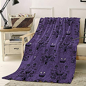 Halloween Haunted Mansion Blankets Purple Super Soft Warm Cozy Flannel Throw Blanket Bed Grinning Ghosts Design Decorative for Sofa Couch Chair Living Bedroom 60 x 80 Inches