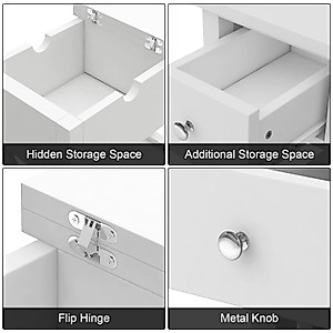 ChooChoo End Table, MDF Material Flip Top Narrow End Table with Drawer, Accent Small Side Table Nightstand for Living Room, Bedroom, and Small Spaces - White