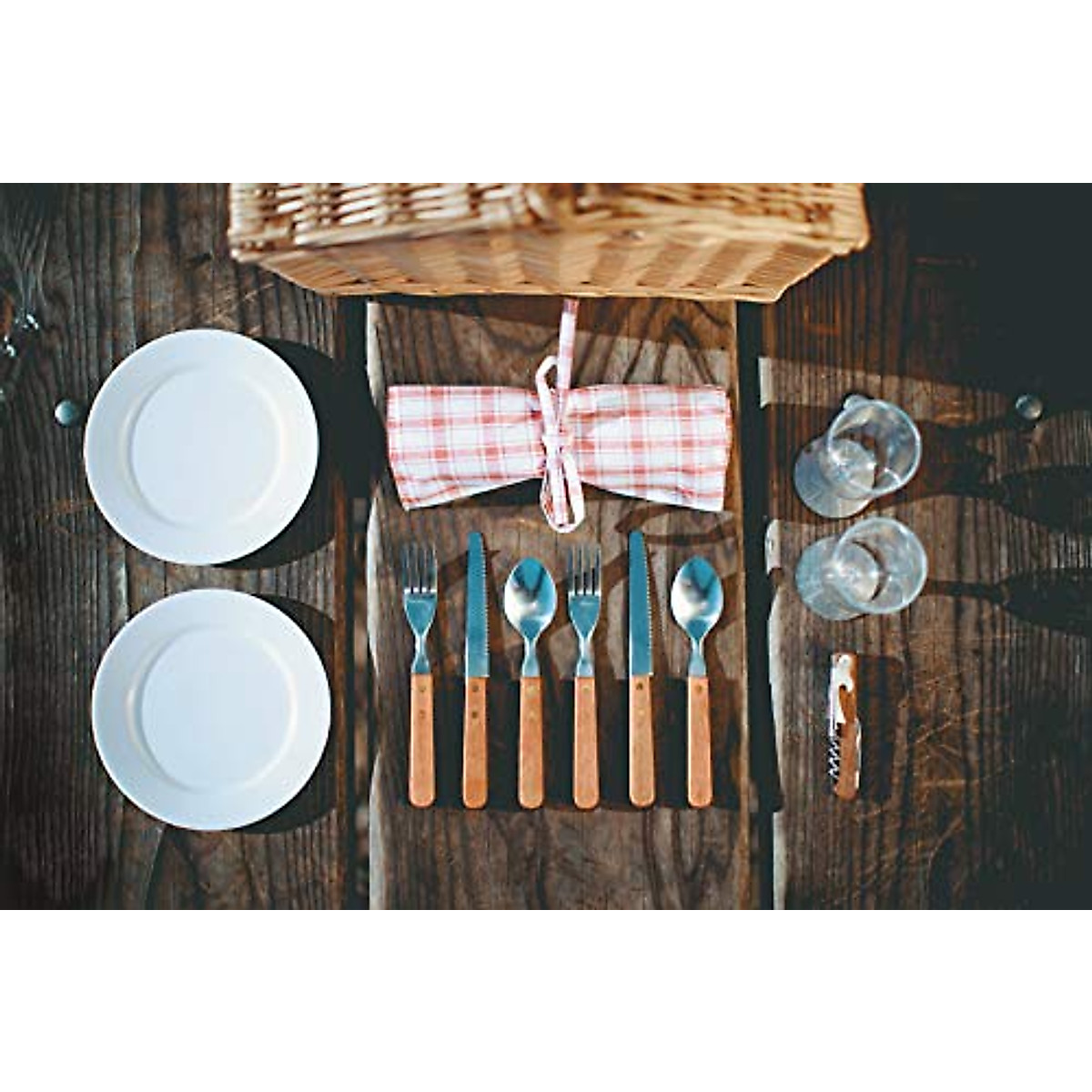 PICNIC TIME Piccadilly Picnic Basket - Romantic Picnic Basket for 2 with Picnic Set, (Red & White Plaid Pattern)