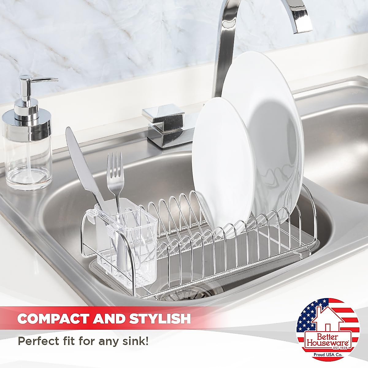 Better Houseware 3423 Compact Dish Drainer Set, Stainless 12" x 9" x 5"