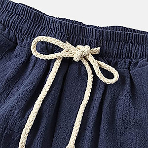 Linen Shorts Men's Classic-Fit Drawstring Elastic Waist Pleat Front Shorts with Pocket, 5/7 Inch Inseam, Navy XL