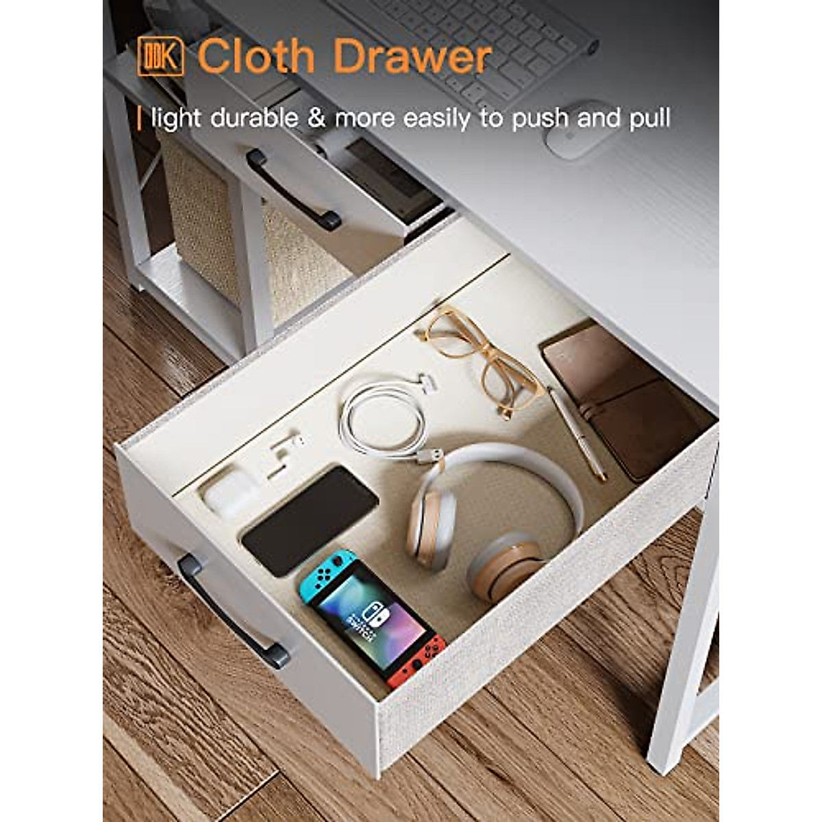 ODK Computer Desk with Drawers, 40 Inch Office Desk with Storage & Shelves, Work Writing Desk with Monitor Stand Shelf, White Home Office Desks for Small Spaces