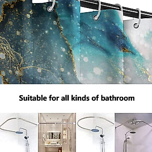 elepdfcd Marble Shower Curtain Set, Bathroom Accessories Sets,4 Piece Abstract Bath Decor with Rugs Complete Set, Non-Slip and Waterproof with 12 Hooks, Blue, Glod, Green