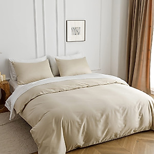 HeimenAogo Egyptian Cotton Duvet Cover Queen Size Sateen Weave, Silky Soft and Breathable Bedding Set with Zipper Closure, Long Staple Cotton Bed Linen (Linen Grey) 3Pcs