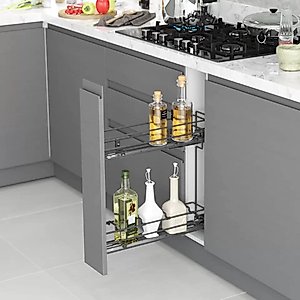 Narrow Sliding Two Rack Cabinet Organizer, Bottle Holder and Spice Rack with BLUM Brand Soft Close undermount slides for S-2477 0