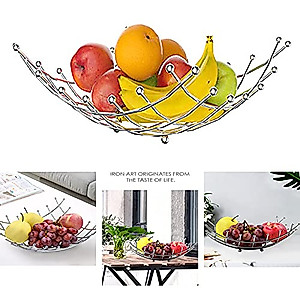Fruit Basket Living Room Desktop Metal Fruit Bowl Creative Fashion Storage Basket for Bread, Fruits, Vegetable, Snacks, Households Items Storage for Living Room, Kitchen, Countertop, Pantry (silver)