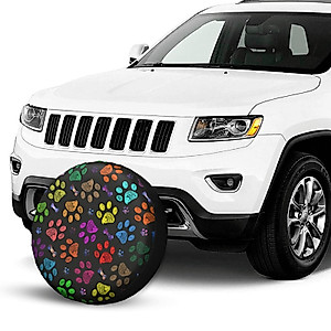 Dog Paw Print Spare Tire Cover Universal Fit for Jeep Trailer Rv SUV Truck Camper Weatherproof Dust-Proof Tire Cover Protector 17" Auto Accessories