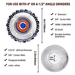 CZS Wood Carving Disc Grinder Shaping Disc Wood Grinding Wheel Woodworking Angle Grinder Attachment,Chain Disc & Coarse Disc,5/8" Arbor (1+1 Pack)