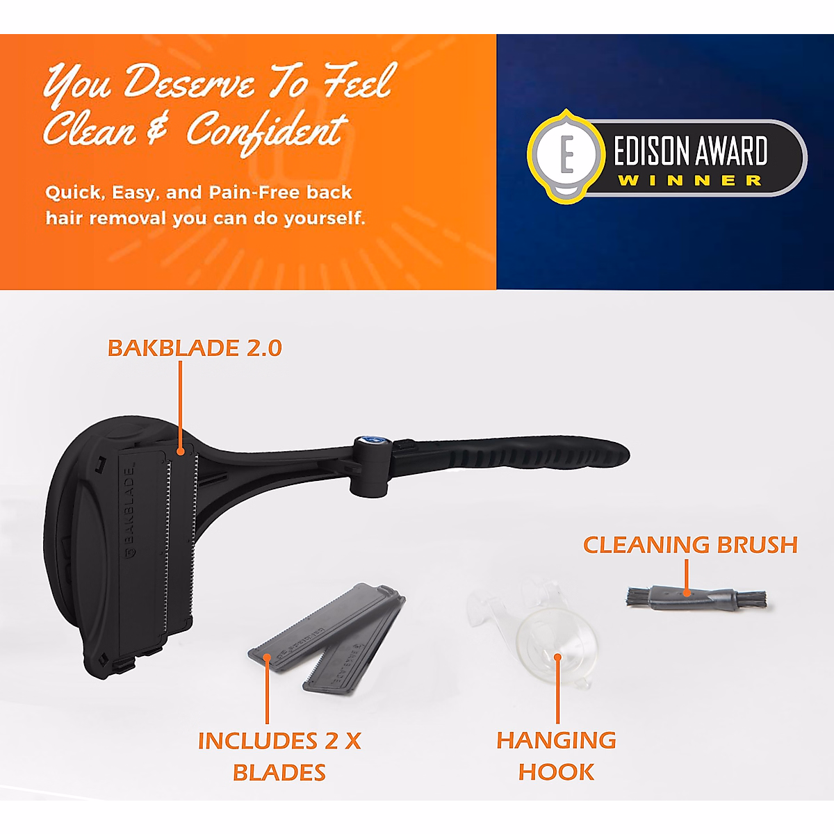 baKblade 2.0 Back Shavers for Men: The DIY Back Hair Shaver for Men with Safety Blade Technology & Ergonomic Handle, Wet or Dry Shaving (Extra Blades Included)