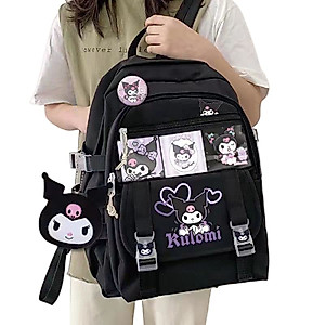 Edles Elves backpack school bag withe side pokect large suitable for boy girl ​hiking camping picnic (black, doll, card, badge)