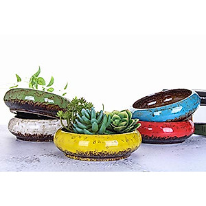 VanEnjoy 7.3 inch Round Large Shallow Succulent Ceramic Glazed Planter Pots with Drainage Hole, Bonsai Pots Garden Decorative Cactus Stand Flower Container (White)