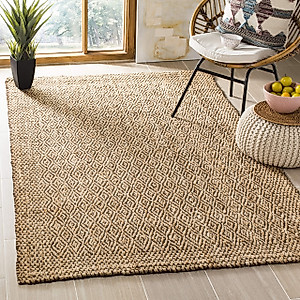 SAFAVIEH Natural Fiber Collection Area Rug - 9' x 12', Natural & Brown, Handmade Boho Farmhouse Fringe Jute, Ideal for High Traffic Areas in Living Room, Bedroom (NF183A)