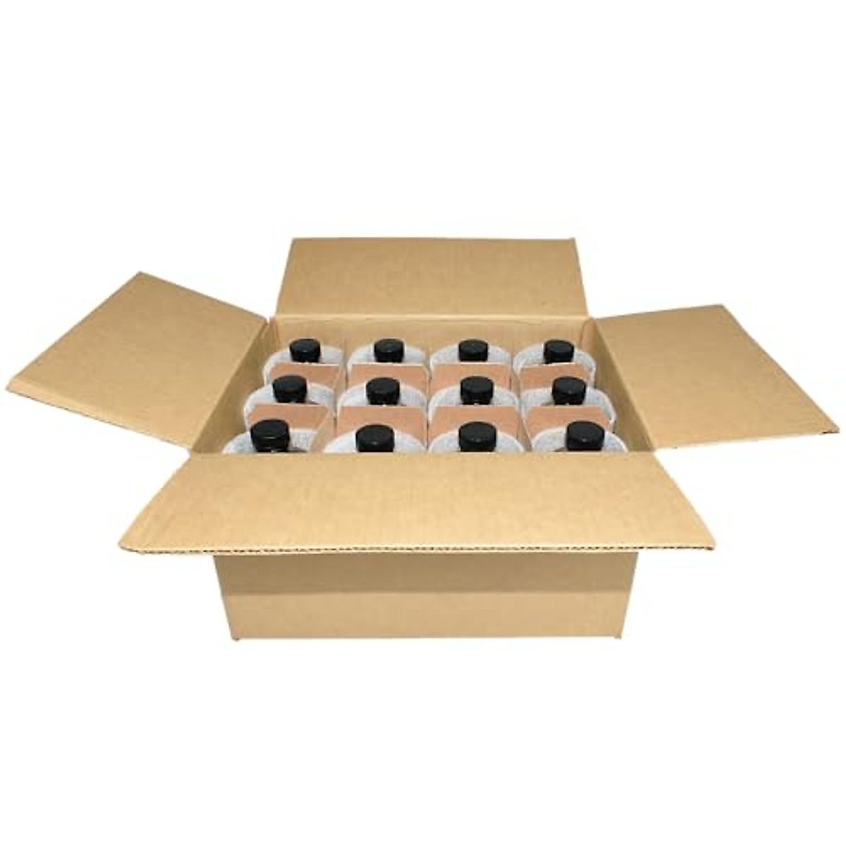 (12 Pack) GBO 16 oz. Amber Boston Round Glass with Black Poly Cone Cap