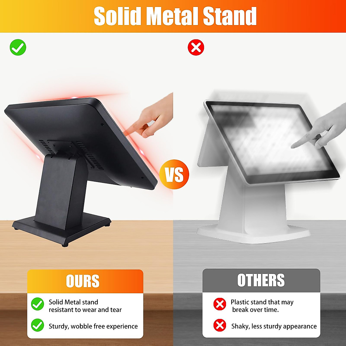 Angel POS 17-Inch Capacitive LED Backlit Multi-Touch Monitor, True Flat Seamless Design Touchscreen, VGA