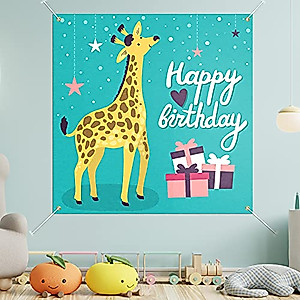 5665 Happy Birthday Backdrop Banner Decor Mint Green – Giraffe Animals Theme Happy Birthday Party Decorations for Boys Girls Supplies