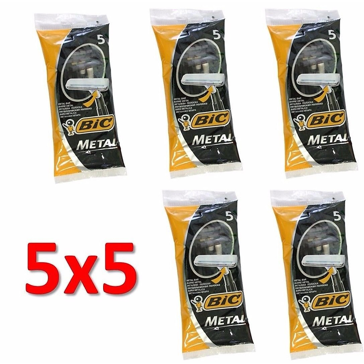 Bic Metal Quality Disposable Men's Shaving Razors, Best Single Blade, 5x5-count