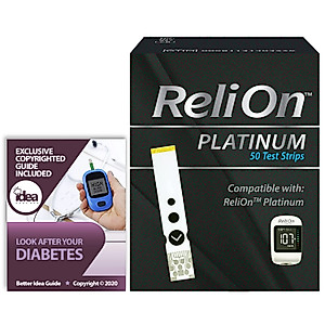 ReliOn Platinum Blood Glucose Test Strips, 50 Ct Bundle with Exclusive Look After Your Diabetes - Better Idea Guide (2 Items)