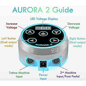 Aurora II Professional Tattoo Machine Power Supply- Touchscreen, Digital Display & Color LEDs (Black)