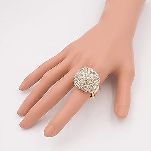 Lavencious Snowball Rhinestone Cocktail Stretch Ring Party Ring for Women Free Sizes for 6 to 10 (Gold)