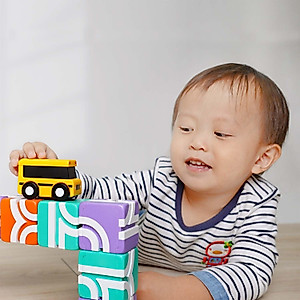 QBI Magnetic Blocks STEM Toys for Toddlers Aged 1+ Year Old Boys & Girls| 3D Colorful Magnetic Building Blocks with 1 School Bus| Preschool Toys, Montessori Game (13 Pieces)