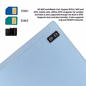 Naroote 10.1in Tablet, Blue 2.0 GHz Octa Core Gaming Tablet for Office (US Plug)