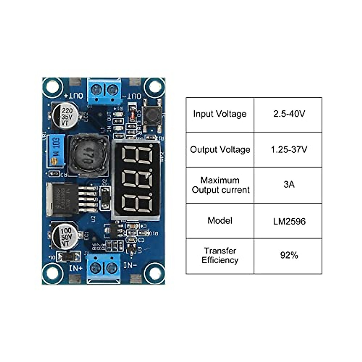 MECCANIXITY DC-DC Buck Converters Voltage Regulators LM2596 2.5-40V to 1.25-37V 3A Blue for Power Transformers with LED Display Pack of 2