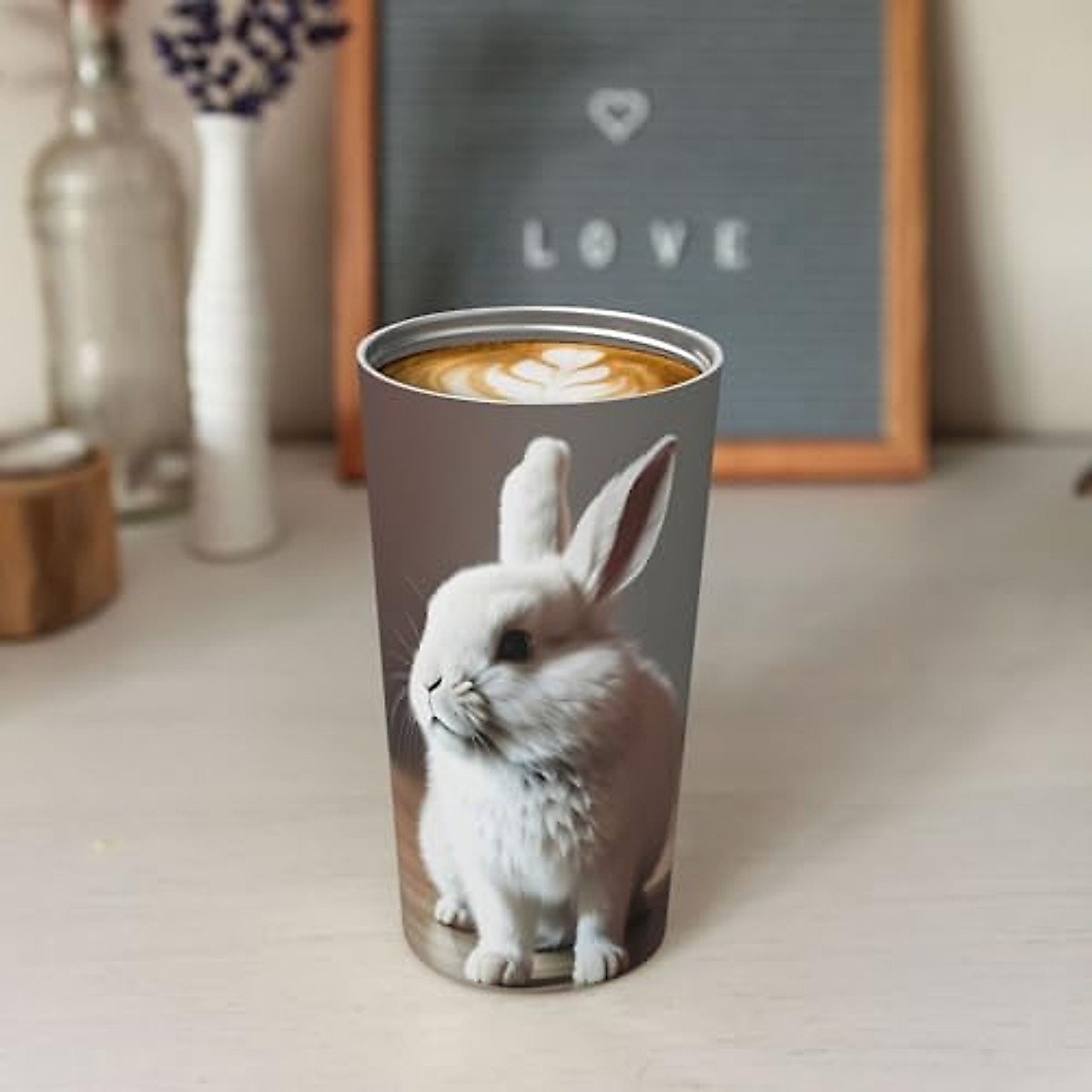 WANGZHAO cry white rabbit Print Double Wall Stainless Steel Vacuum Insulated Tumbler Cup Home Thermal Cup