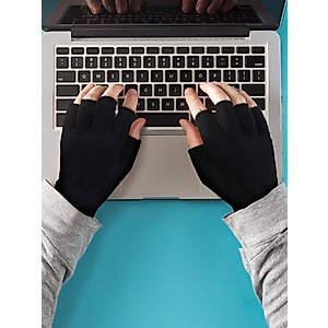 4 Pairs Unisex Winter Half Finger Knit Gloves Stretchy Non-Slip Winter Warm Knitted Fingerless Gloves (Black)