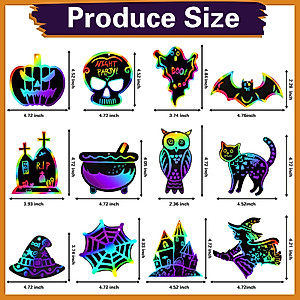 Max Fun Halloween Craft Scratch Paper Art for Kids Party Games Ornaments 96PCS Magic Rainbow Scratch Off Cards Paper Hanging Educational Toys Kit Halloween Party Supplies Birthday Gift