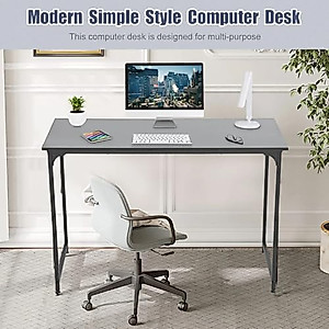PIKAQTOP 47 inch Computer Desk Gaming Desk Multi-Function Writing Table Student Art Modren Simple Style PC Wood and Metal Desk Workstation, Black