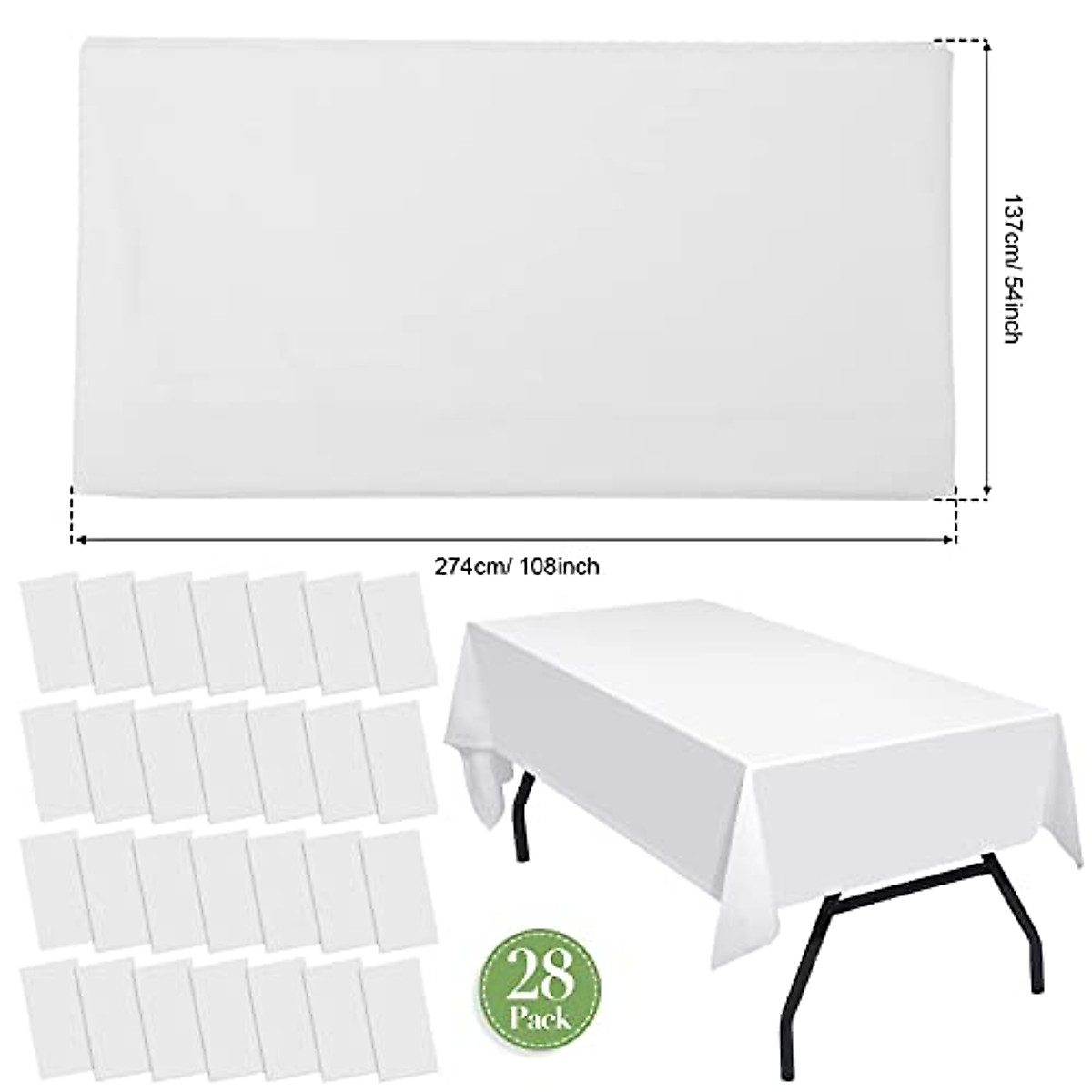 28 Pack Disposable Plastic Tablecloth Rectangle Table Cover 54 x 108 Inches, Disposable Table Clothes for Rectangle Tables Rectangular Plastic Table Cloths for Picnic Camping Party Wedding (White)