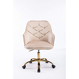 Gecheer Velvet Swivel Shell Chair for Living Room,Office Chair, Modern Leisure Arm Chair Beige