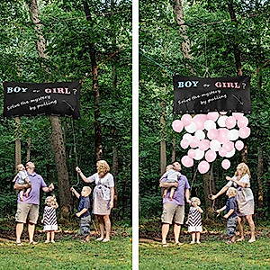 FUKUGAWA Gender Reveal Party Decoration | Boy and Girl Gender Reveal Drop Box | Blue and Pink 6 Inch Colorful Balloons with 48" Gender Reveal Drop Bag (57 Pcs)