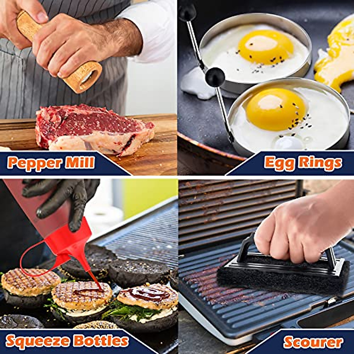 18Pcs Griddle Accessories Set, Joyfair Stainless Steel Flat Top Grill Spatula Kit for Outdoor Barbecue Teppanyaki Camping Cooking, Included Melting Dome, Burger Turner, Carrying Bag and More Tools