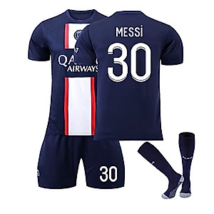 Paris Messi Blue Home 22/23 Soccer Kids Jersey + Shorts + Socks Set Kit Size Small (6-7 Years Old) for Youth