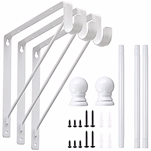 Closet Rod Brackets Heavy Duty with 48” Rod, Closet Shelf Brackets with Rod Holder, Closet Brackets for Both Shelf Storage and Closet Rod, White Closet Shelf Support Pole Holder, 3 Pack