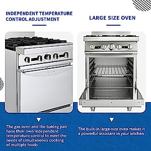 WMAOT 48" Commercial Range with 4 Burner 4.25 Cu.Ft 2 Electric Oven 24" Griddle 214000 BTU Manual Natural Gas Range for Commercial Kitchen Restuarant Bar