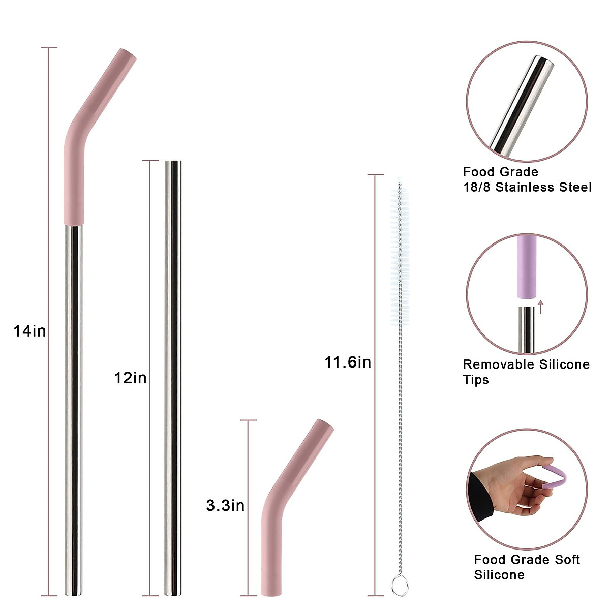 Replacement Straws for 40oz Tumblers,Metal Straws Reusable for Stanley 40oz Cup, 40 oz Tumbler Straw for Simple Modern,4 Pack 12" Extra Long Stainless Steel Straws with Silicone Tips and Cleaner Brush