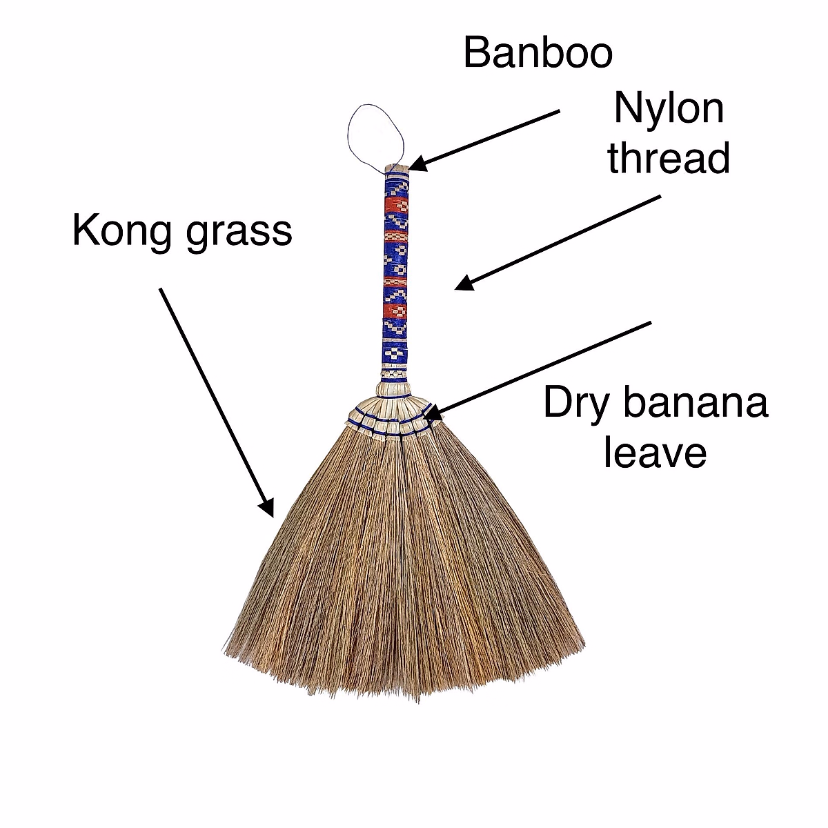SKENNOVA - 1 Piece of 17 inch Tall of Asian Broom Thai Vintage Dusting Brush Grass Broom Handmade for Sweeping Dirt Dust Garbage