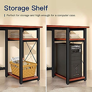 Coleshome L Shaped Computer Desk 66" with Storage Shelves, Corner Gaming Desk, Sturdy Writing Desk Workstation, Modern Wooden Desk Office Desk, Wood & Metal, Teak