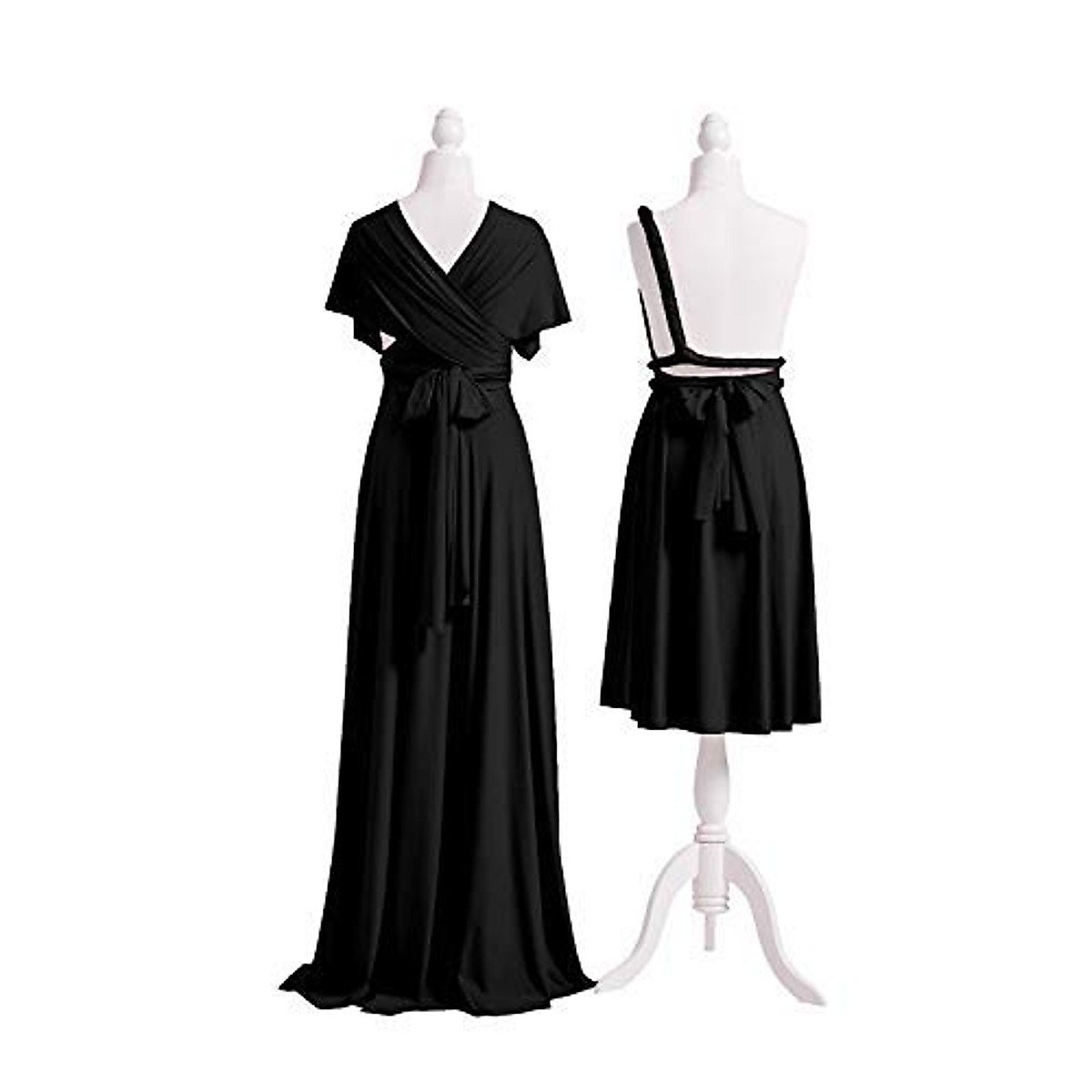 Women's Elegant Formal Bridesmaid Evening Gown Sleeveless Ruched Party Cocktail Maxi Long Infinity Dress with Bandeau Black