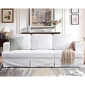 AMERLIFE Sofa, 89 inch Slipcovered Couch, 3 Seater Sofa Comfy Couch for Living Room Office, Linen White Couch