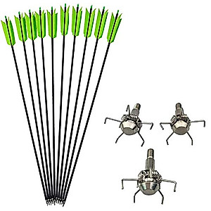 AMEYXGS Archery Flu Flu Arrows and Judo Arrow Heads 30 Inch Mix Carbon Arrow Spine 500 with 4 Turkey Feather for Compound Bow Recurve Bow Competition and Target Practice (Green 1#)