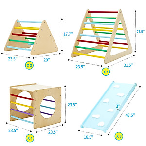 GOME Set of 7 Baby Triangle Climbing Gym Toys Indoor for Toddler Set, 1 Square and 3 Triangle Climber with 3 Ramp for Climbing Sliding and Walking, 7 in 1 Toddler Play Equipment for Indoor Playground