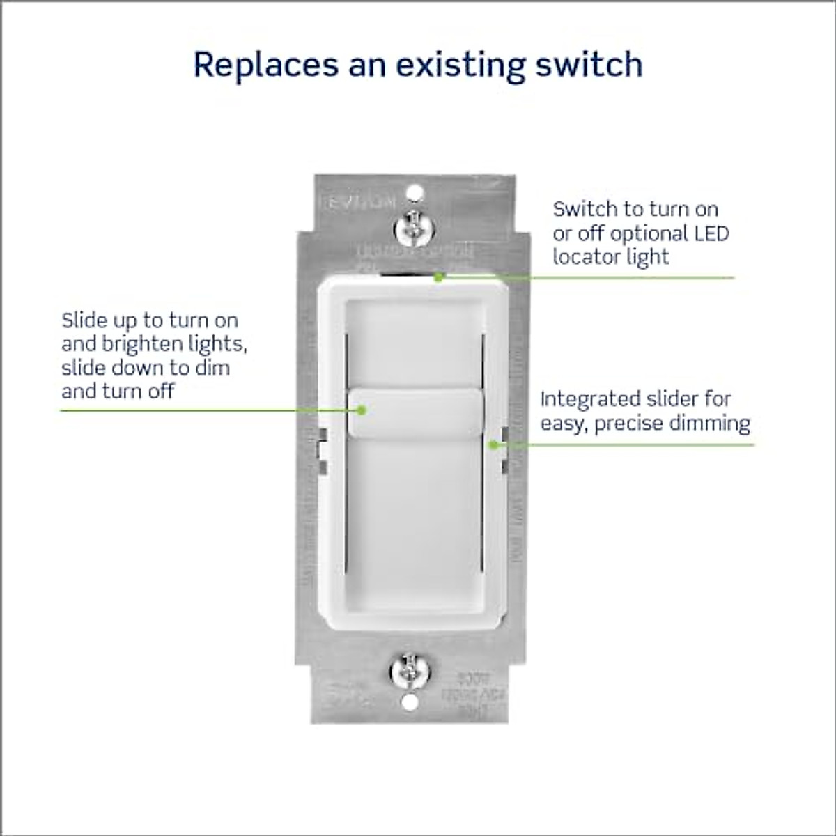 Leviton SureSlide Dimmer Switch for Dimmable LED, Halogen and Incandescent Bulbs, 6672-1LW, White