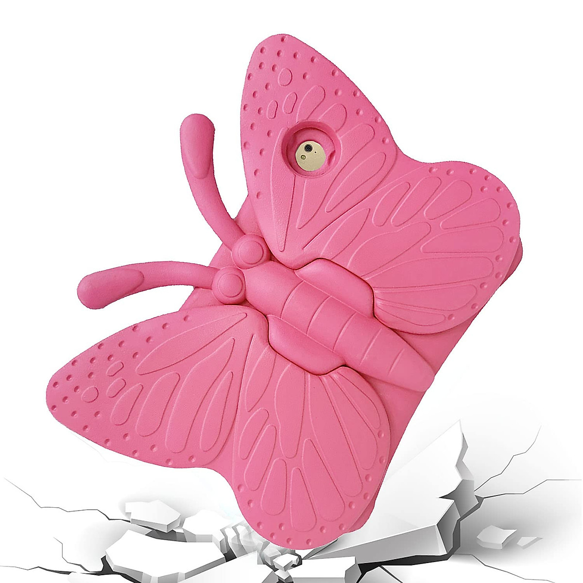 Feiten for iPad Kids case, 3D Cartoon Butterfly Non-Toxic EVA Light Weight Kid Proof Shockproof case with Kickstand for ipad 5/ ipad 6 /ipad pro 9.7/ New iPad 2017 case (Rose)