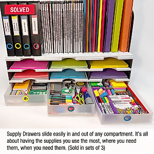 Ultimate Office TierDrop Supply Drawers Measure 9w x 12d x 2 1/4 Inches High for Desk Accessories and Supplies, Set of 3, Includes Color-Coded Finger Rings for Fast and Easy Access to Contents