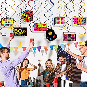 30 Pieces 80's Party Background Decorations Kit Hanging Swirls Decorations 80's Retro Swirls Ceiling Decorations 80's Hip Hop Hanging Swirls Photo Backdrop for 80's Party Theme Supplies